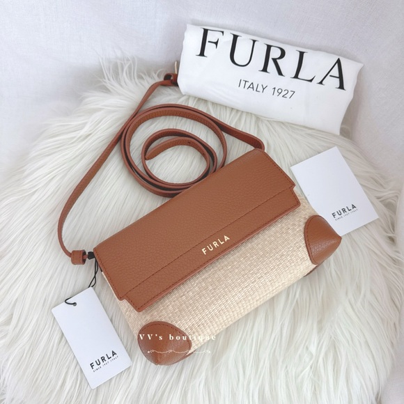 Furla | Bags | Nwt Furla Piper Raven Straw Leather Flap Crossbody ...